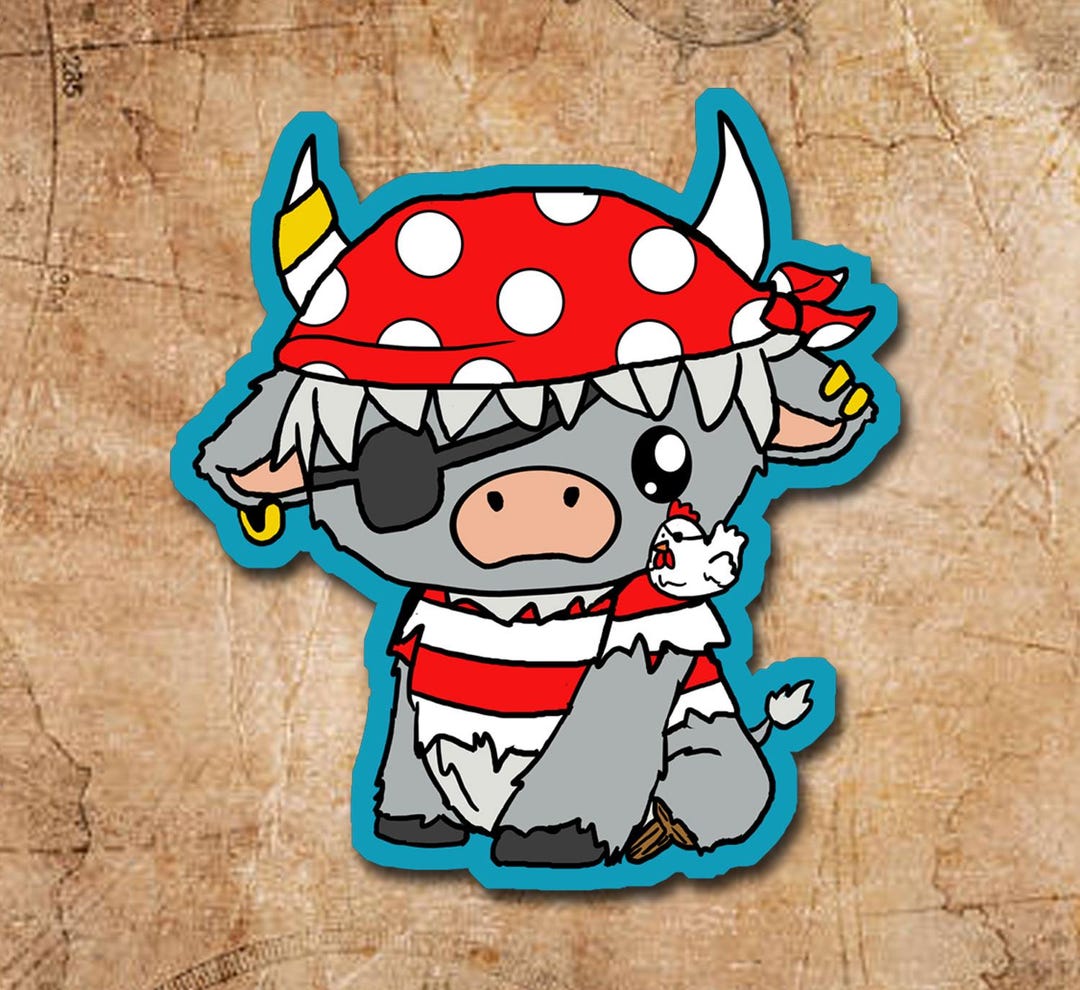 Pirate Cow Sticker, Highland Cow, Vinyl Stickers - Etsy