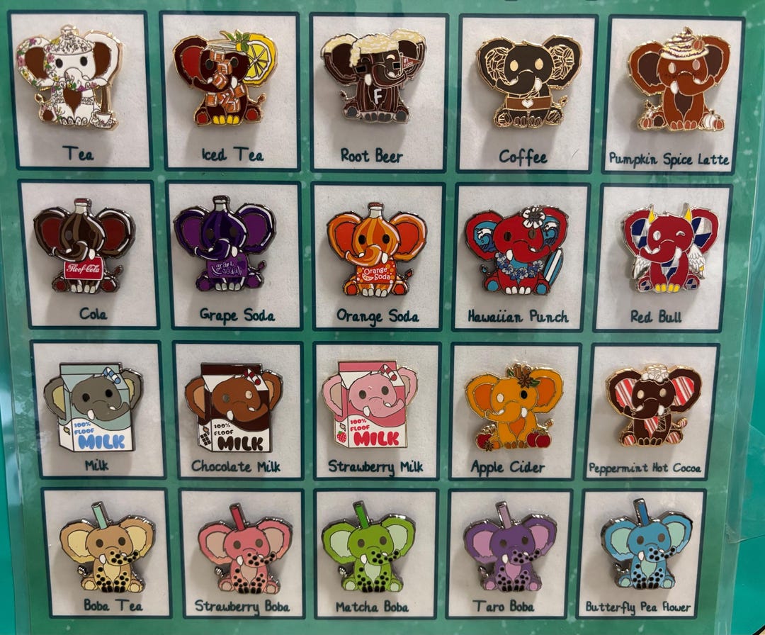Beverage Elephant Enamel Pin Coffee, Tea, Cola, Milk, Pumpkin Spice ...