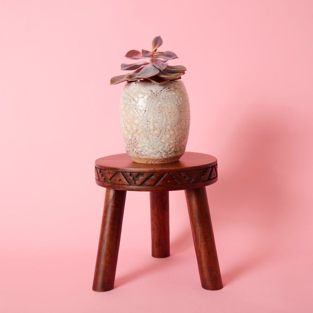 Small Dark Wood Plant Stool - Etsy