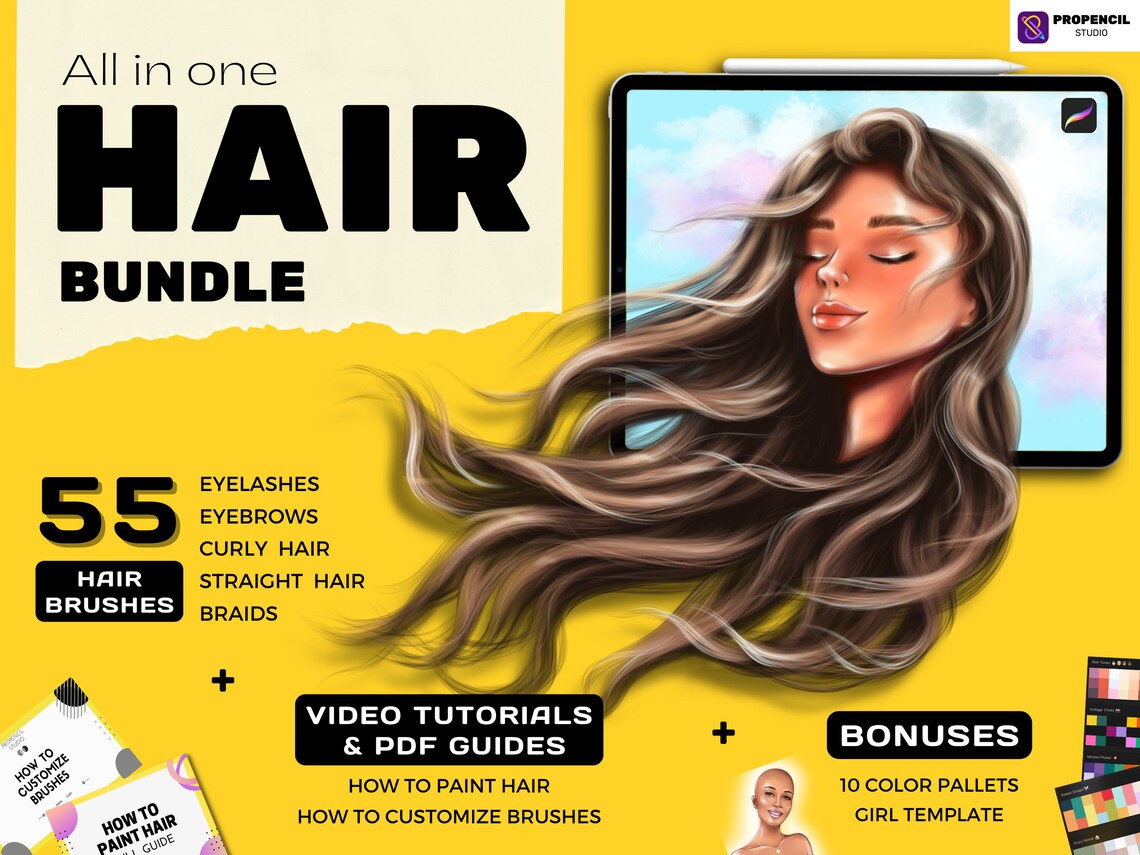 Procreate Hair Brushes, Procreate Hair Brush Set: Straight Hair, Curly ...