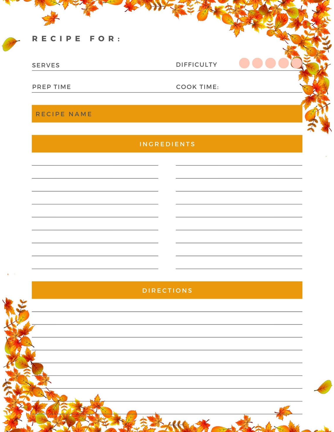 Fall Recipe Card Printable - Etsy
