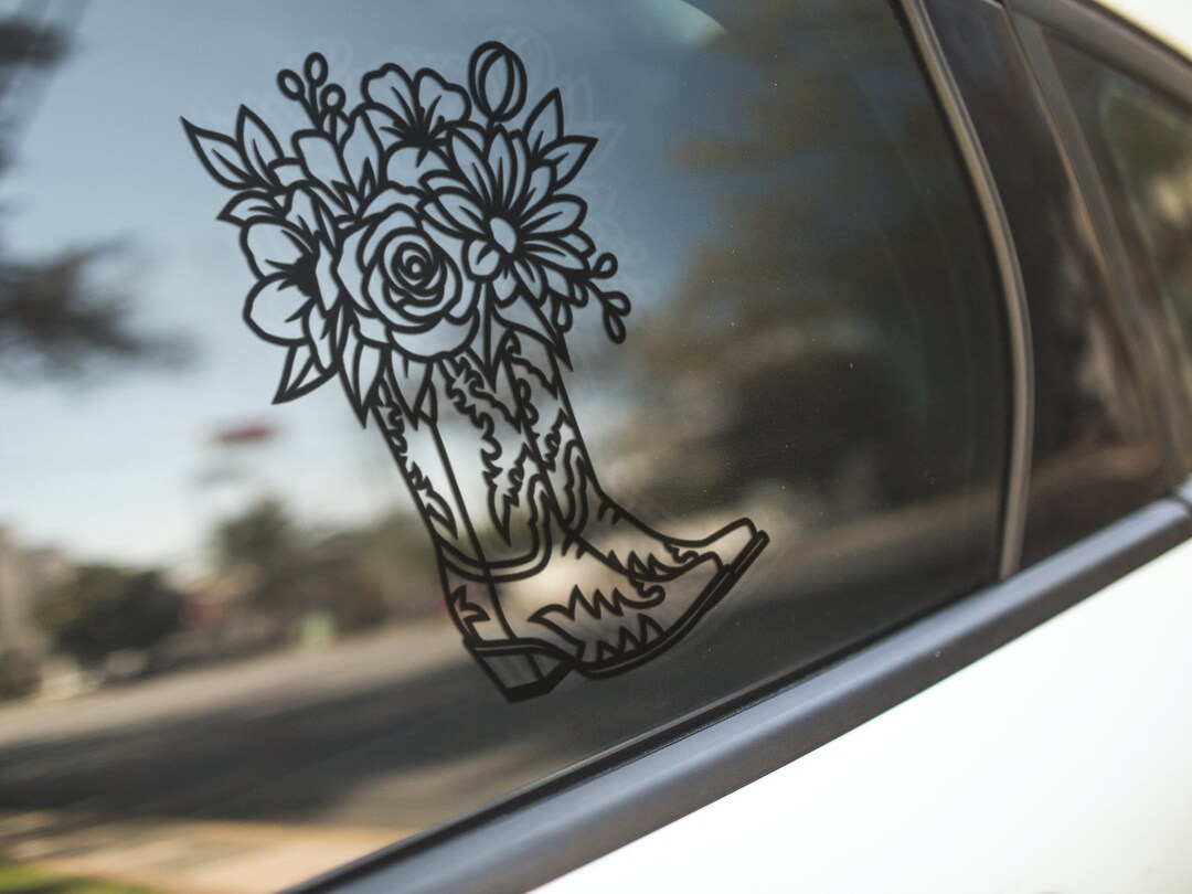 Cowboy Boot & Flowers Decal - Sticker for Cars, Laptop, Vehicle, Custom ...