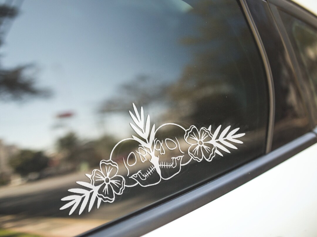 Skull and Flowers Skeleton Decal - Sticker for Cars, Laptop, Vehicle ...