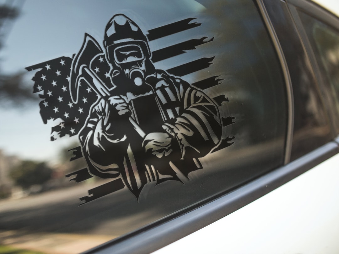 Firefighter American Flag Decal - Sticker for Cars, Laptop, Vehicle ...