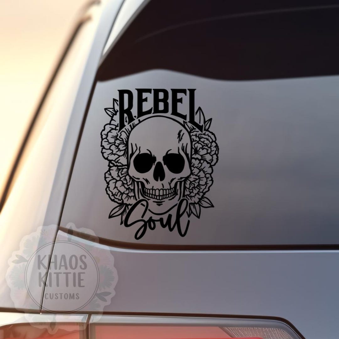 Floral Rebel Soul Skull Decal - Sticker for Cars, Laptop, Vehicle ...