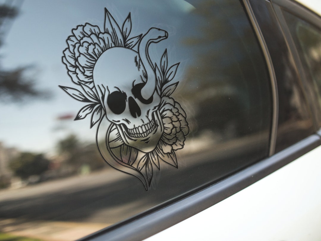 Skull With Snake & Roses Decal - Sticker for Cars, Laptop, Vehicle ...