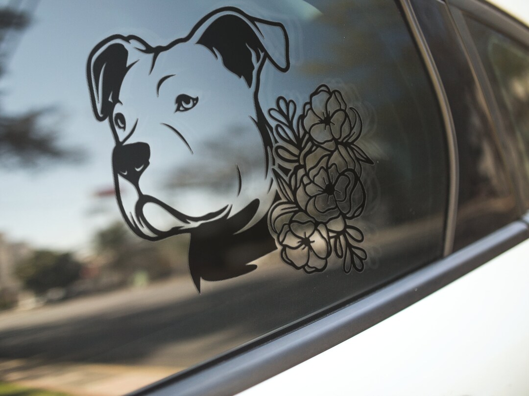 Pitbull Floral Dog Car Decal - Sticker for Cars, Laptop, Vehicle ...