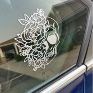 Skull and Roses Skeleton Decal - Sticker for Cars, Laptop, Vehicle ...