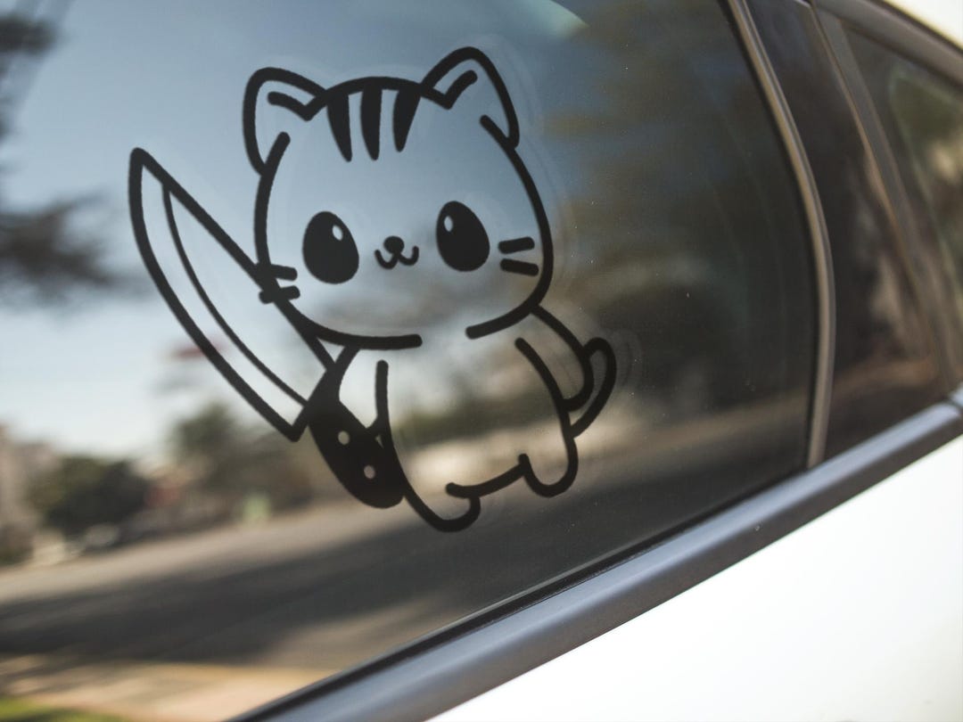 Stabby Kitty - Cat Knife Decal - Sticker for Cars, Laptop, Vehicle ...
