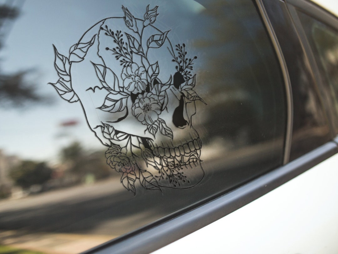 Skull and Flowers Skeleton Decal - Sticker for Cars, Laptop, Vehicle ...