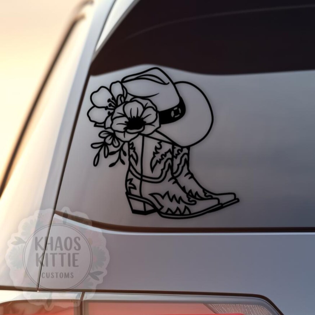 Cowboy Boot & Flowers Decal - Sticker for Cars, Laptop, Vehicle, Custom ...