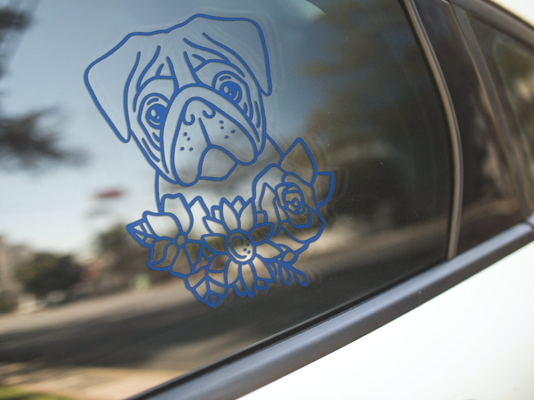 Pug and Flowers -sticker for Cars, Laptop, Vehicle, Custom. - Etsy