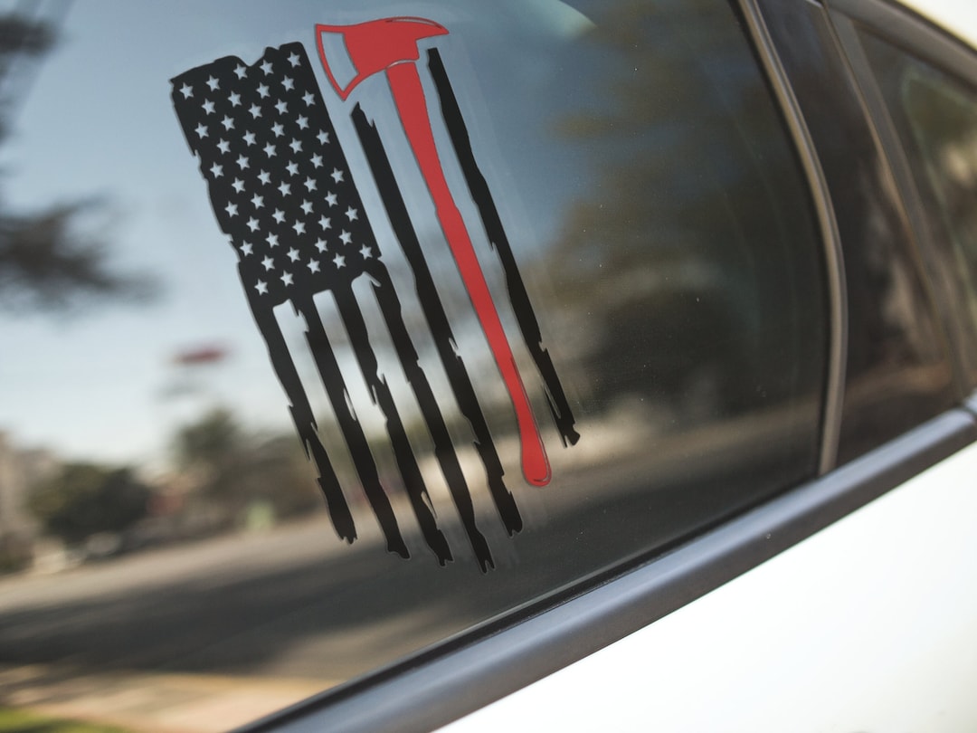 Firefighter Axe Flag Decal - Sticker for Cars, Laptop, Vehicle, Custom ...