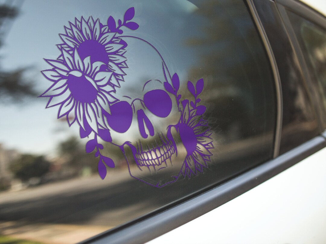 Skull and Sunflower Skeleton Decal - Sticker for Cars, Laptop, Vehicle ...