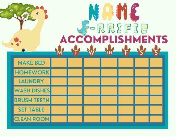 CUSTOMIZABLE Dinosaur Accomplishment Chart for Kids Reward - Etsy