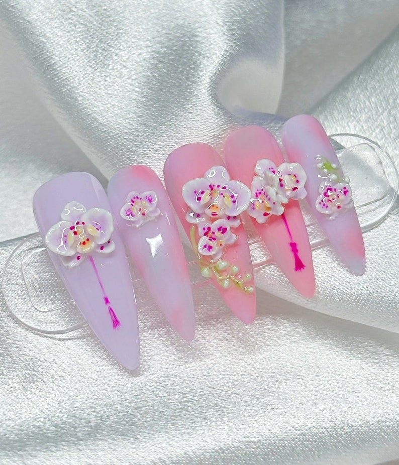 Spring Orchids {luxury Custom Press-on Nails} - Etsy