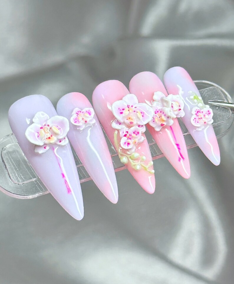 Spring Orchids {luxury Custom Press-on Nails} - Etsy