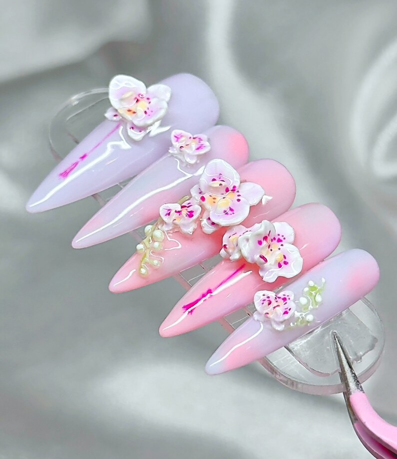 Spring Orchids {luxury Custom Press-on Nails} - Etsy