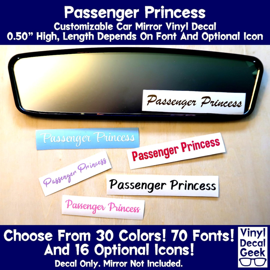 Passenger Princess, Car Mirror Decal, Car Visor Sticker, Affirmation ...