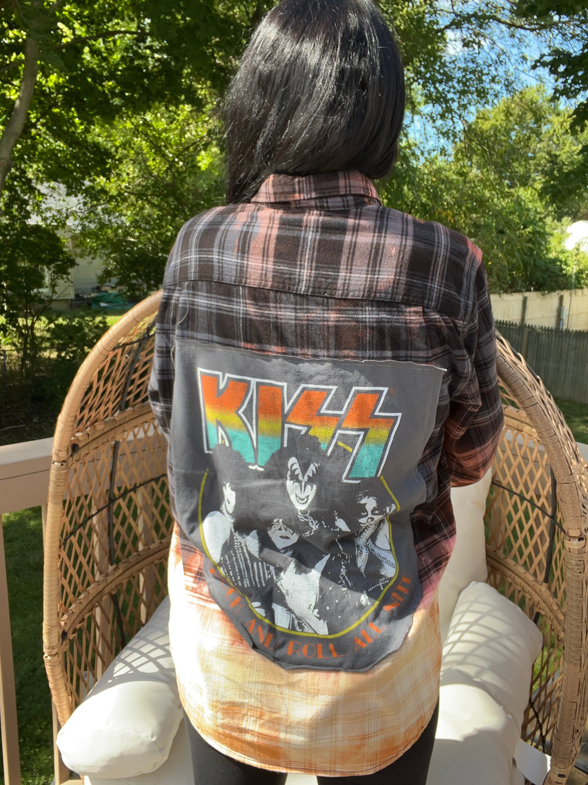 Reworked Flannel T-shirt, Bleached, Kiss Band Tee - Etsy