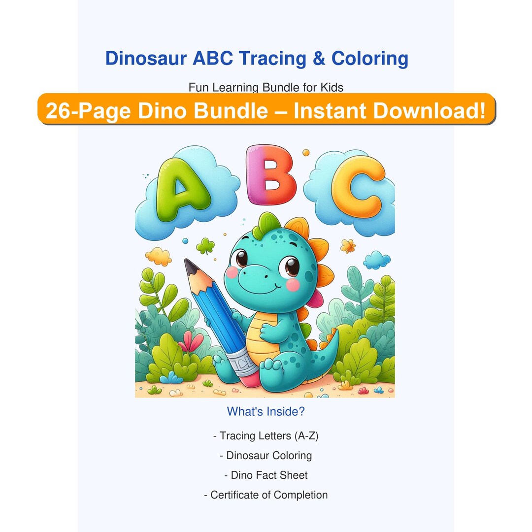Dinosaur ABC Tracing Worksheets for Preschool – 26 Printable Pages ...