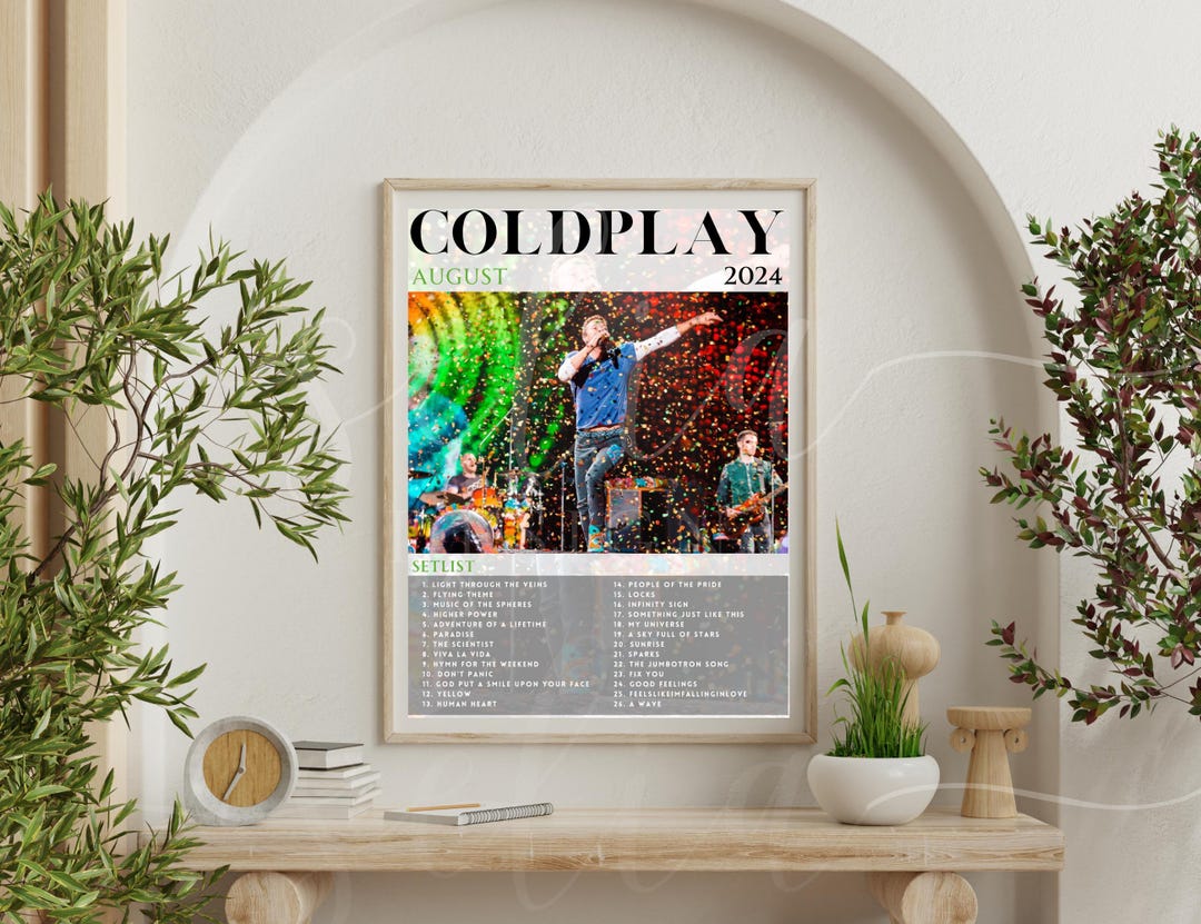 Coldplay August Concert 2024 Poster With Setlist Pop Music Fan Digital Wall Prints Minimalist ...