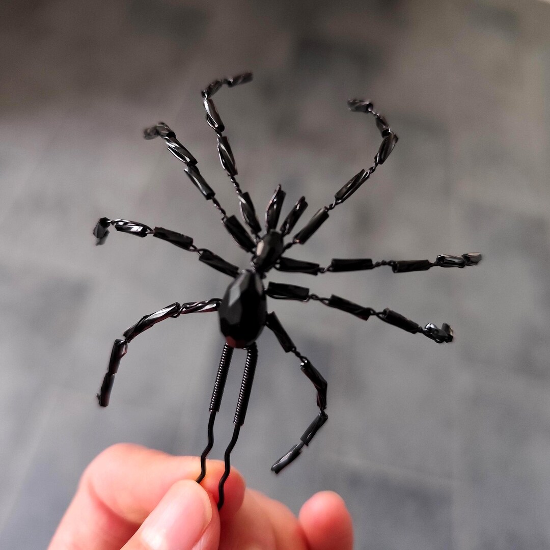 Gothic Black Spider Hair Pin: Beaded Halloween Hair Accessory - Etsy