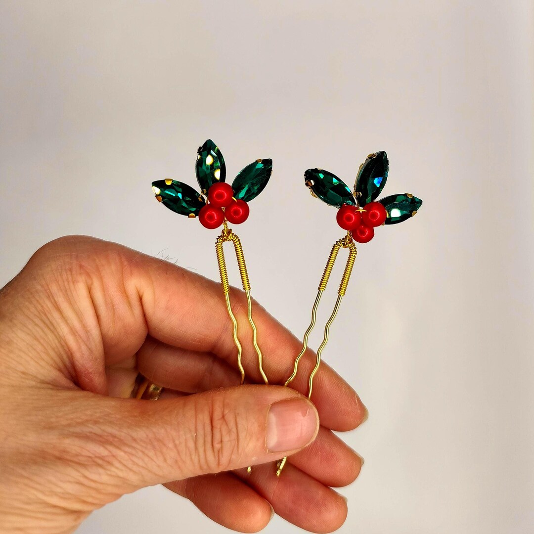 Christmas Mistletoe Hair Accessories Crystal Pin,clips(set of 2) - Etsy