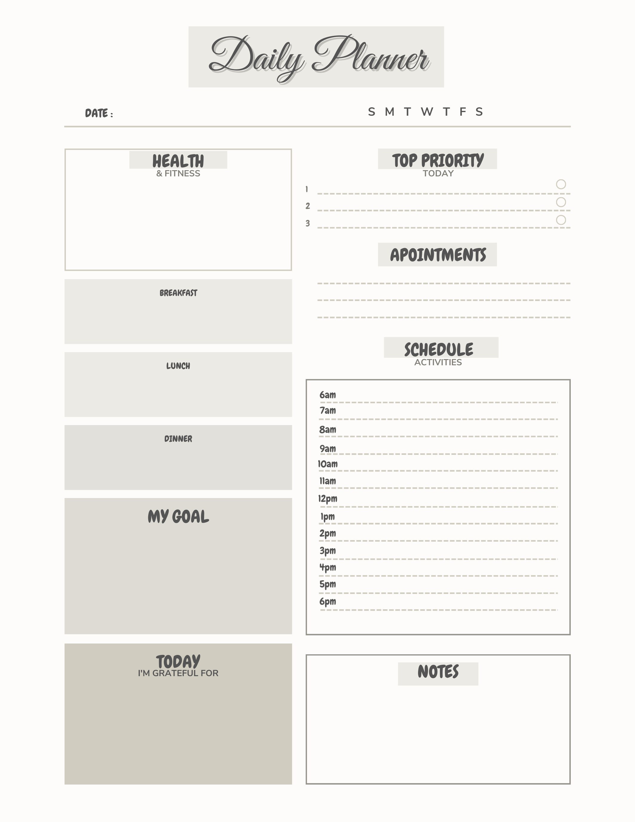 Printable Planner, Instant Download, Simple Daily Productivity Planner ...