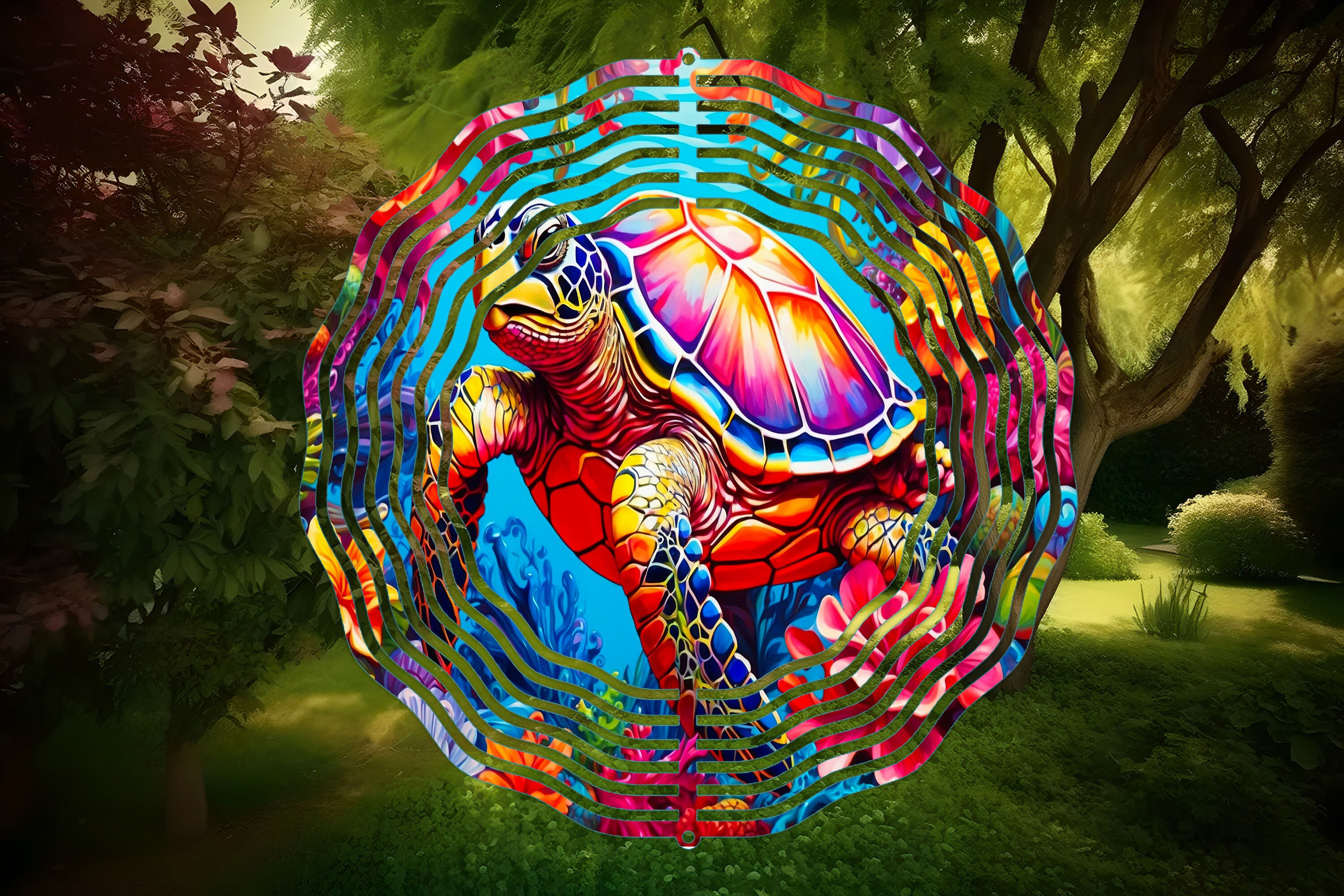 Sea Turtle Wind Spinner, Digital Download, Bright Neon Colors, 8in Wind ...