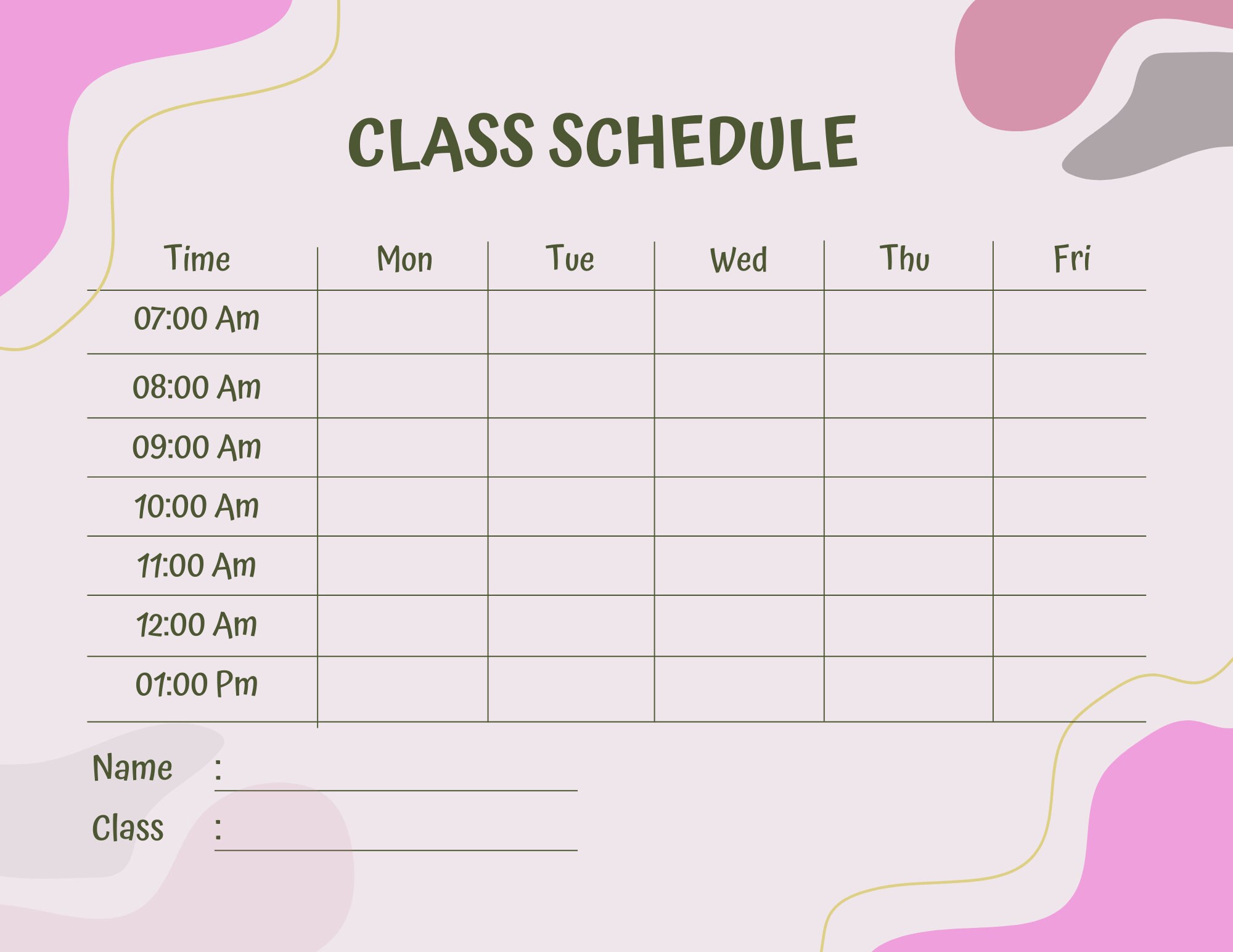 Class Schedule - Etsy