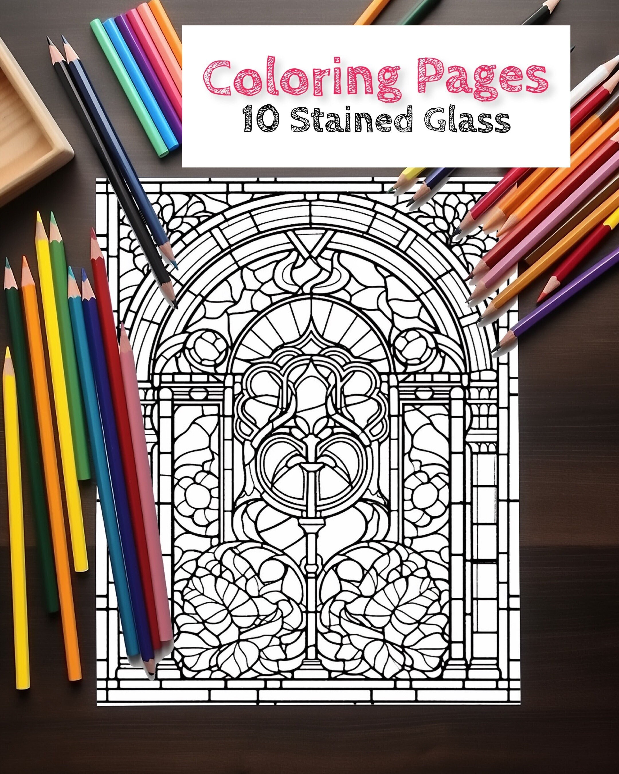 Intricate Stained Glass Coloring Page Printable Instant Download ...