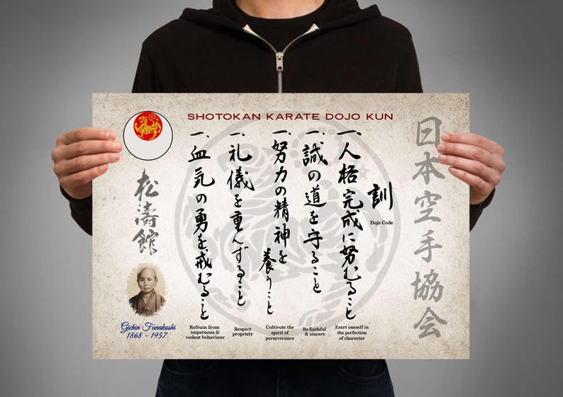 Shotokan Karate Poster Dojo Kun. Dojo Rules JKA. Dojo Scroll Print ...