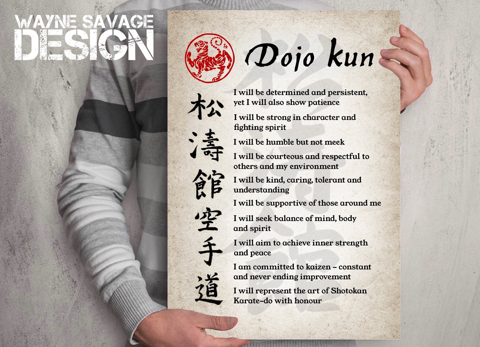Shotokan Karate Poster Dojo Kun. Dojo Rules. Karate Dojo Scroll Print ...