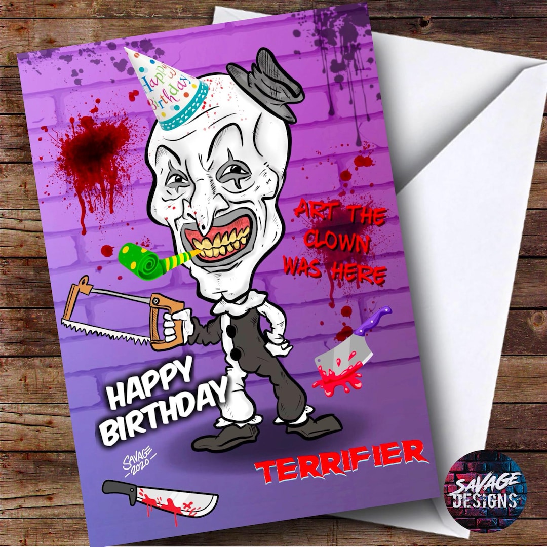 Art the Clown Birthday Card Terrifier Horror Cartoon. Printable A5 Size ...