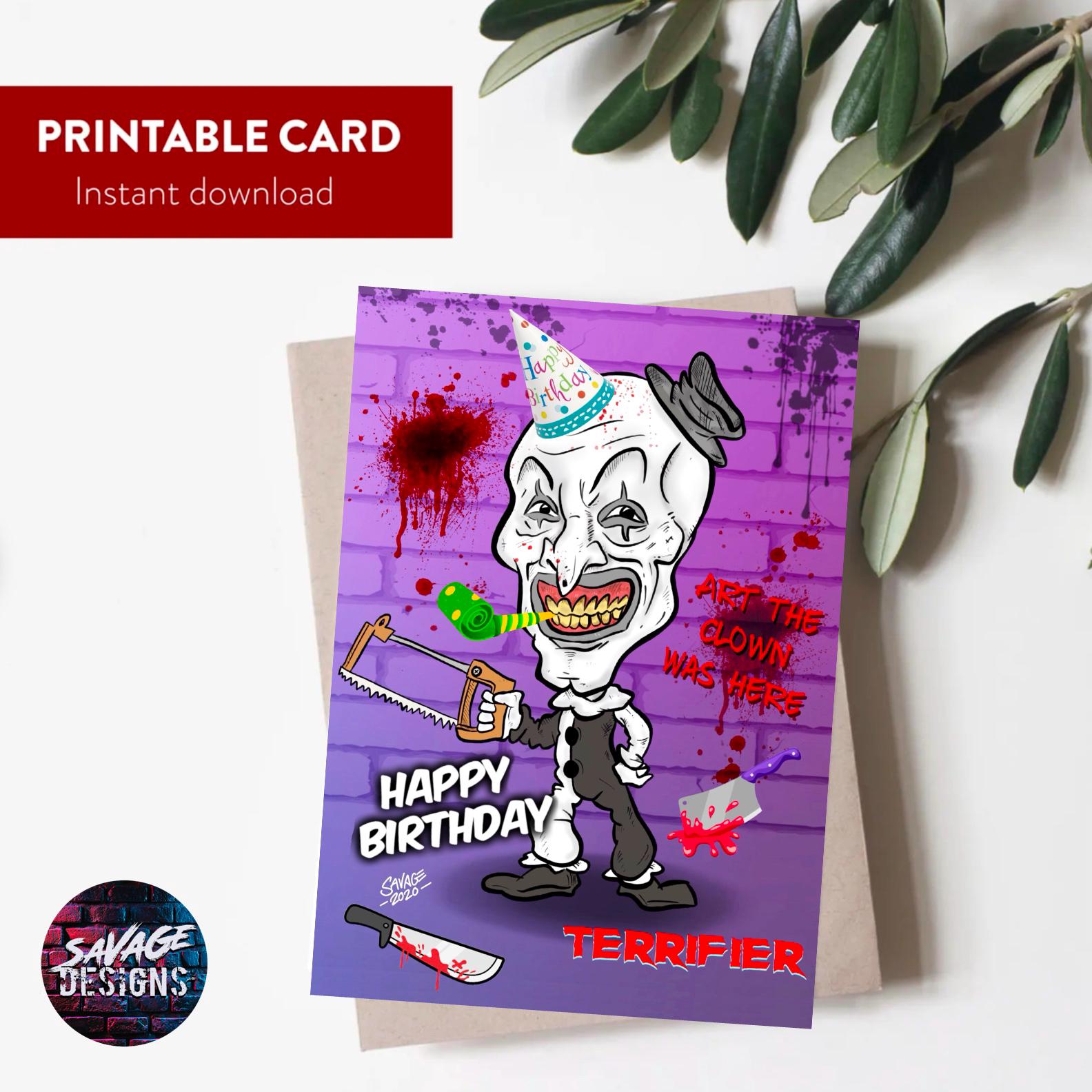 Art the Clown Birthday Card Terrifier Horror Cartoon. Printable A5 Size ...