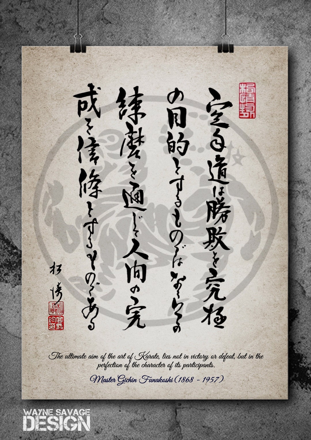 DIGITAL DOWNLOAD. Shotokan Karate Poster. Gichin Funakoshi. the ...