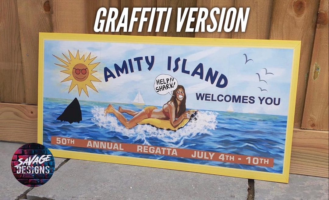 Huge Amity Island Billboard Sign. Graffiti Version. Screen Accurate ...