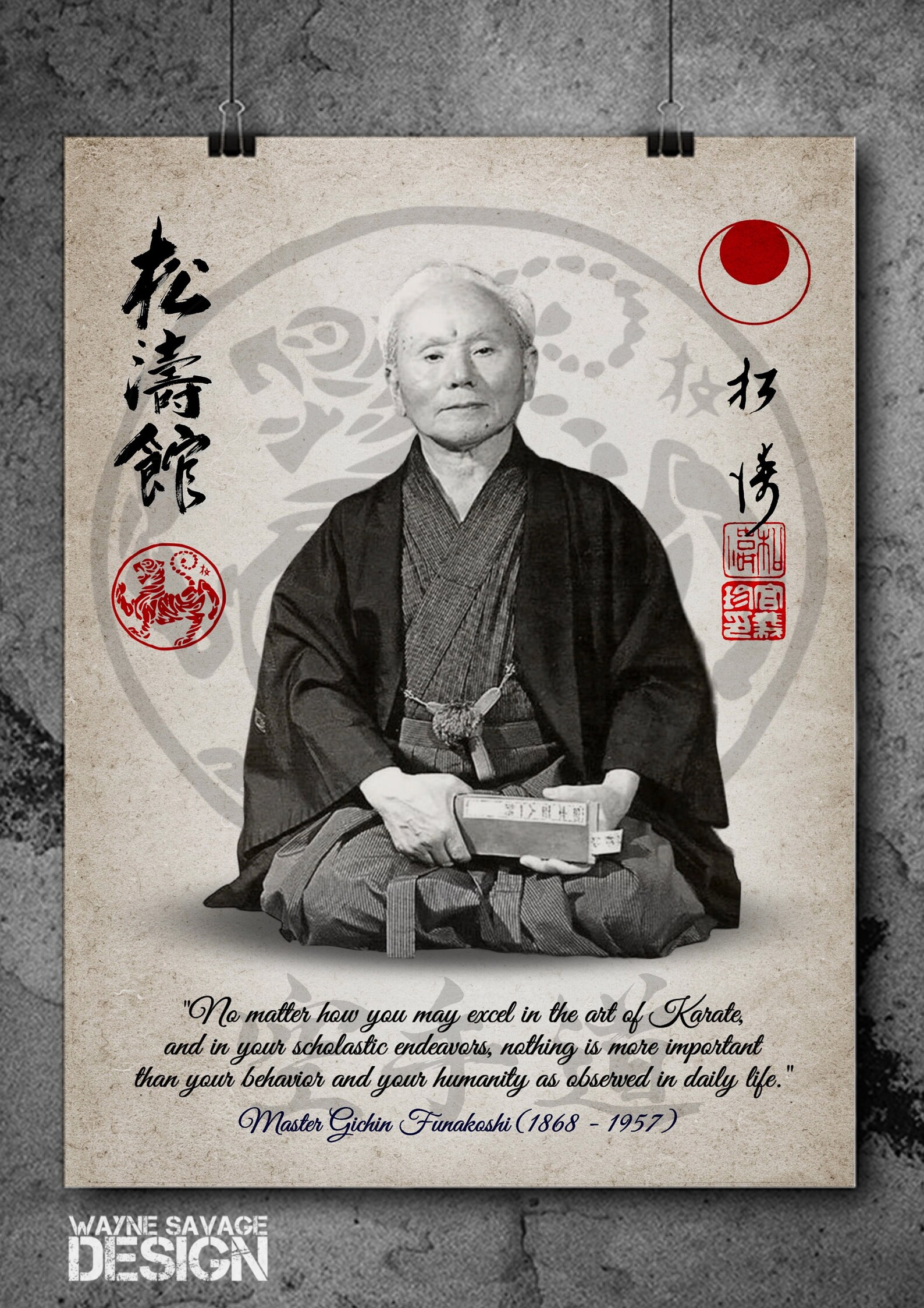 DIGITAL DOWNLOAD. Shotokan Karate Poster. Gichin Funakoshi. Dojo Scroll ...