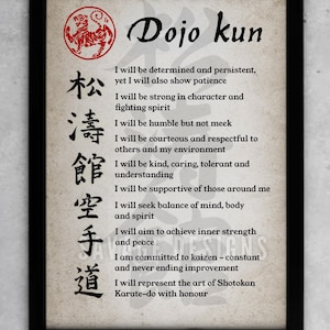 Shotokan Karate Poster Dojo Kun. Dojo Rules. Karate Dojo Scroll Print ...