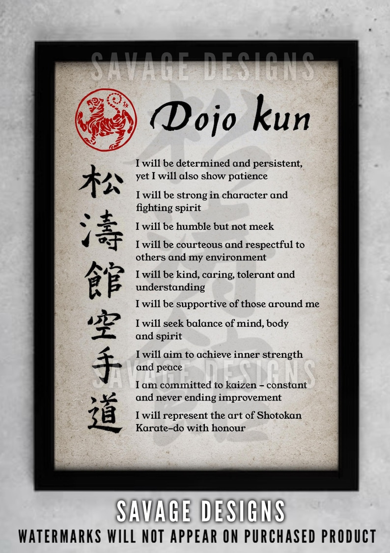 Shotokan Karate Poster Dojo Kun. Dojo Rules. Karate Dojo Scroll Print ...