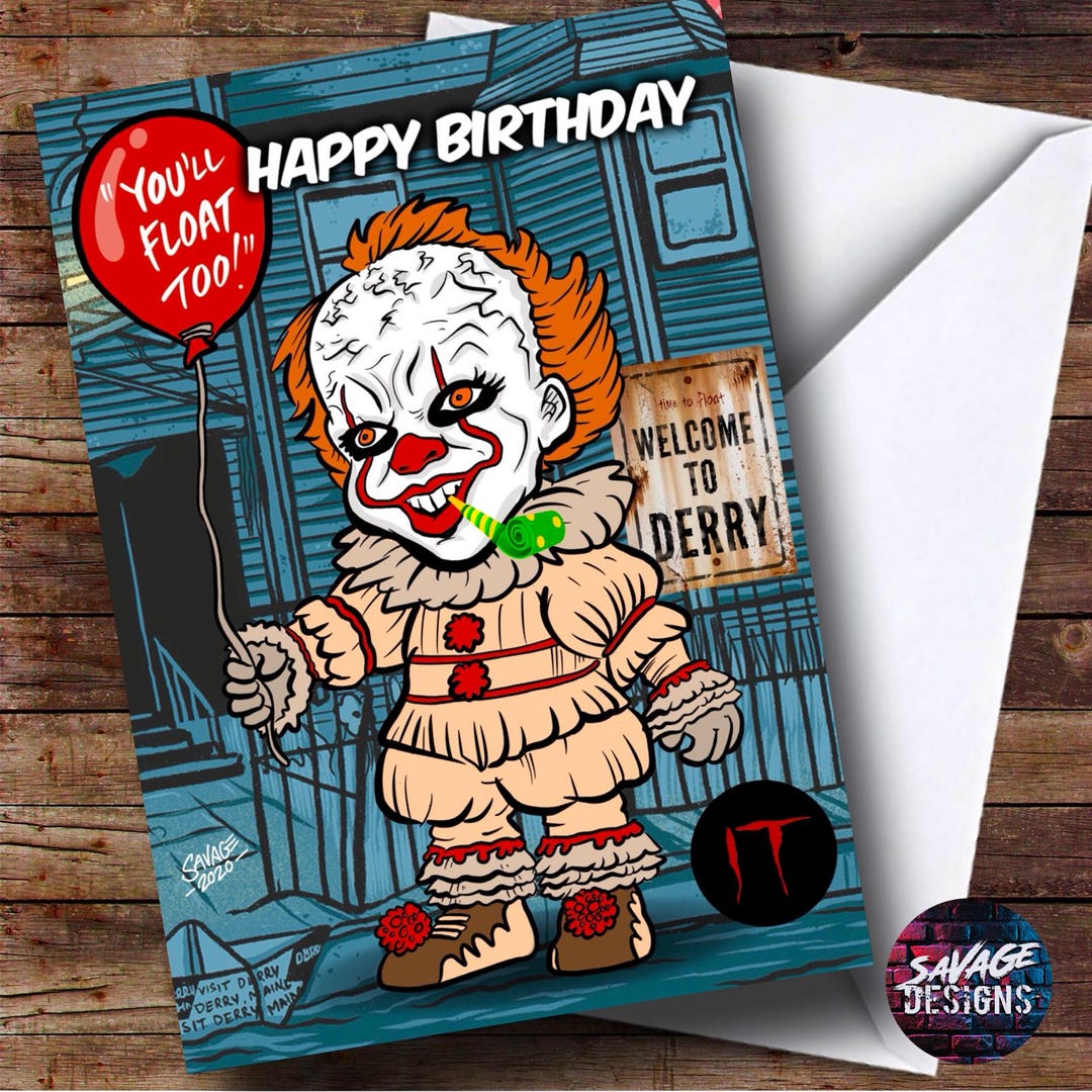 Pennywise Birthday Card Stephen King’’s IT Horror Cartoon. Printable A5 ...