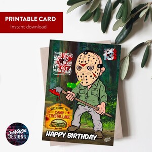 Friday the 13th Birthday Card Jason Voorhees Horror Cartoon. Printable ...