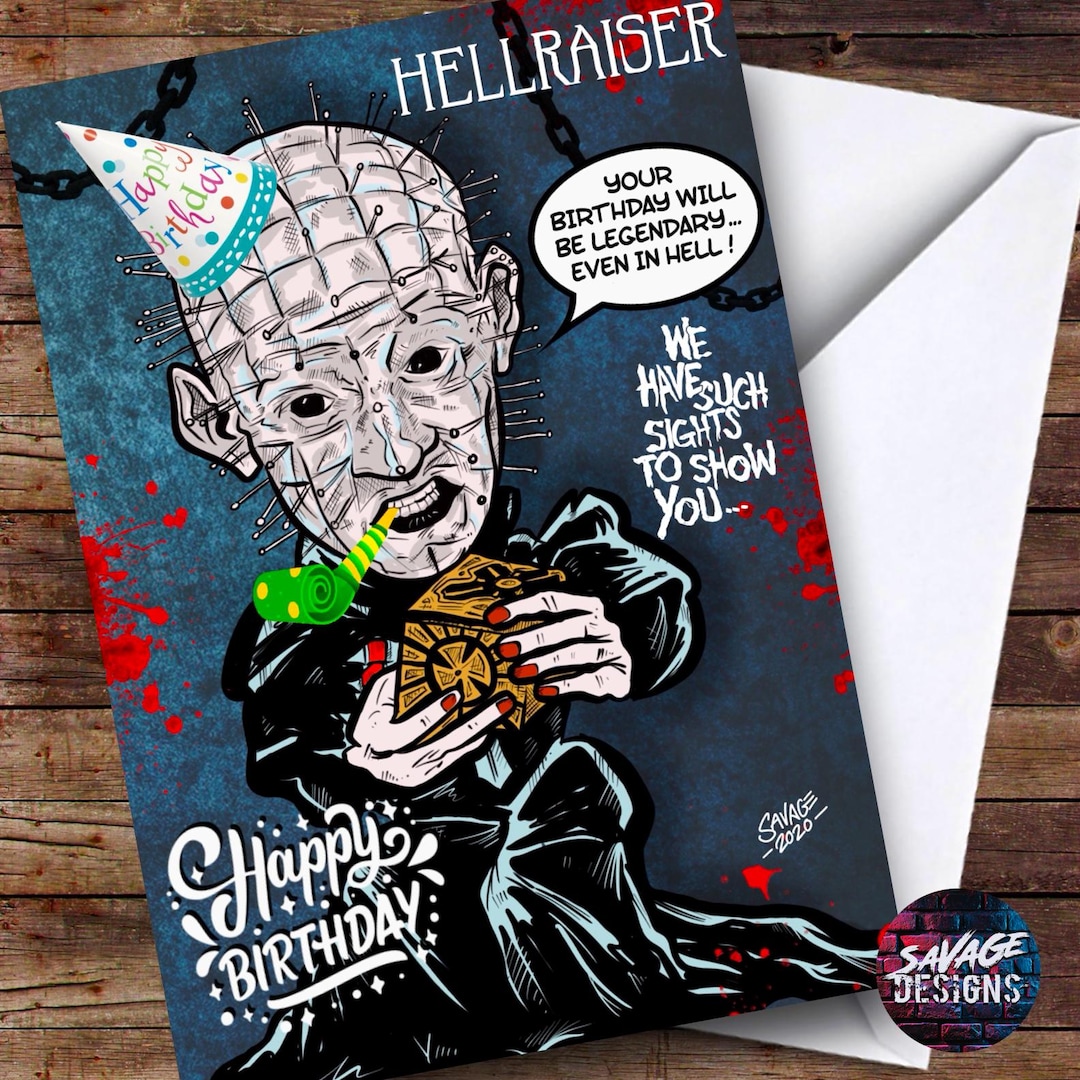 Hellraiser Birthday Card Pinhead Horror Movie Cartoon. Printable A5 ...