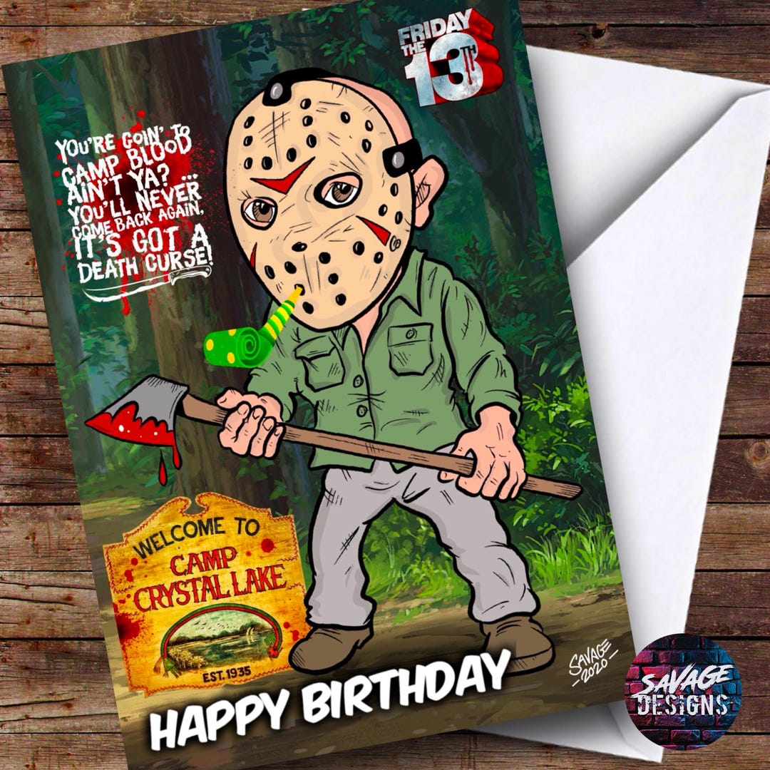 Friday the 13th Birthday Card Jason Voorhees Horror Cartoon. Printable ...