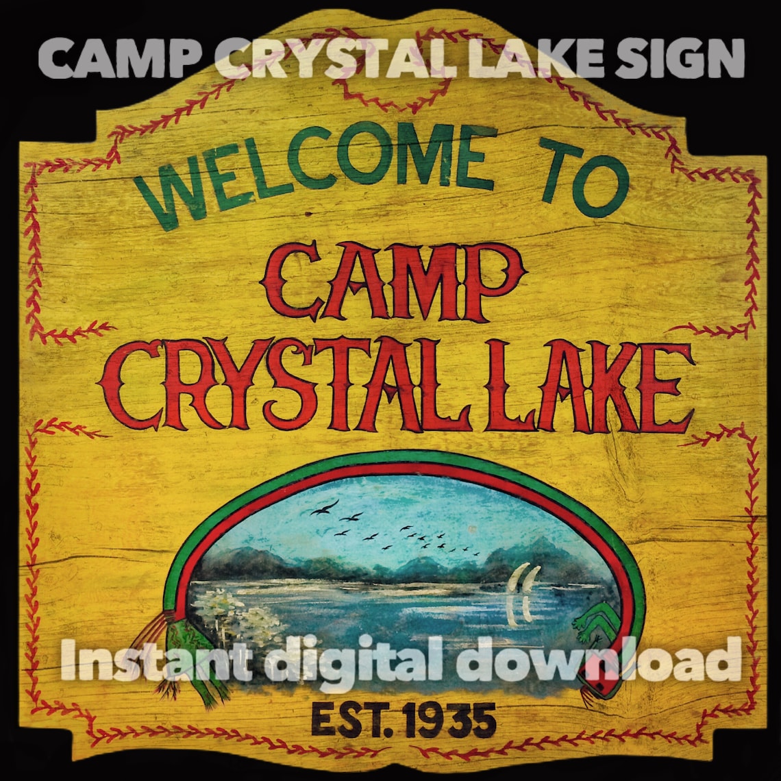 Large Camp Crystal Lake Sign Friday the 13th Jason Voorhees. INSTANT ...