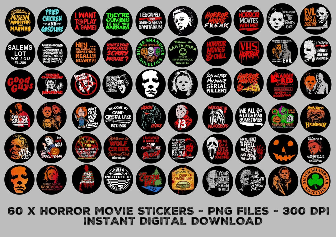 Horror Stickers Bundle. Printable Digital PNG Files. Instant Digital ...