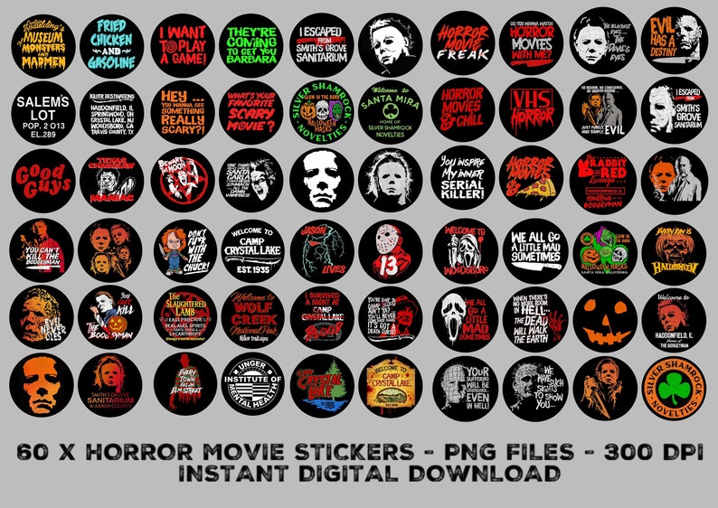 Horror Stickers Bundle. Printable Digital PNG Files. Instant Digital ...