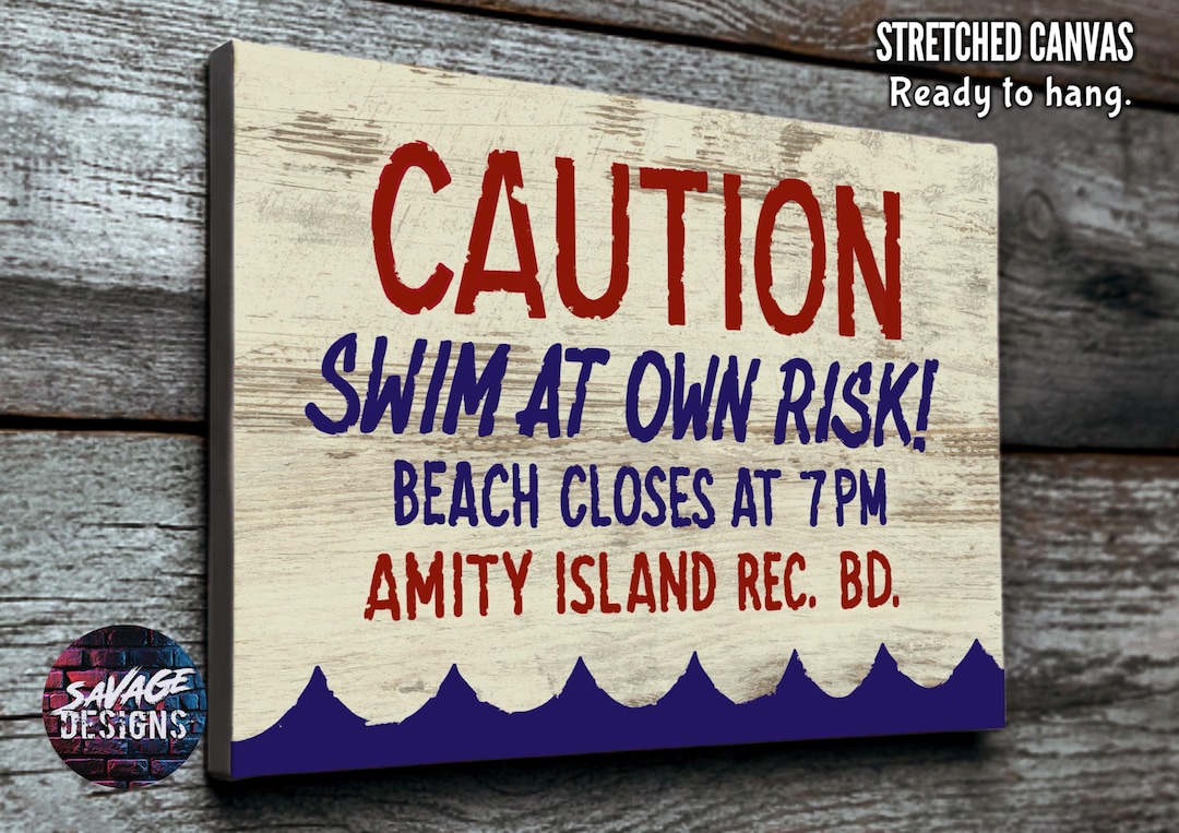 JAWS Amity Beach Closed Sign Art on Stretched Canvas. Man Cave ...