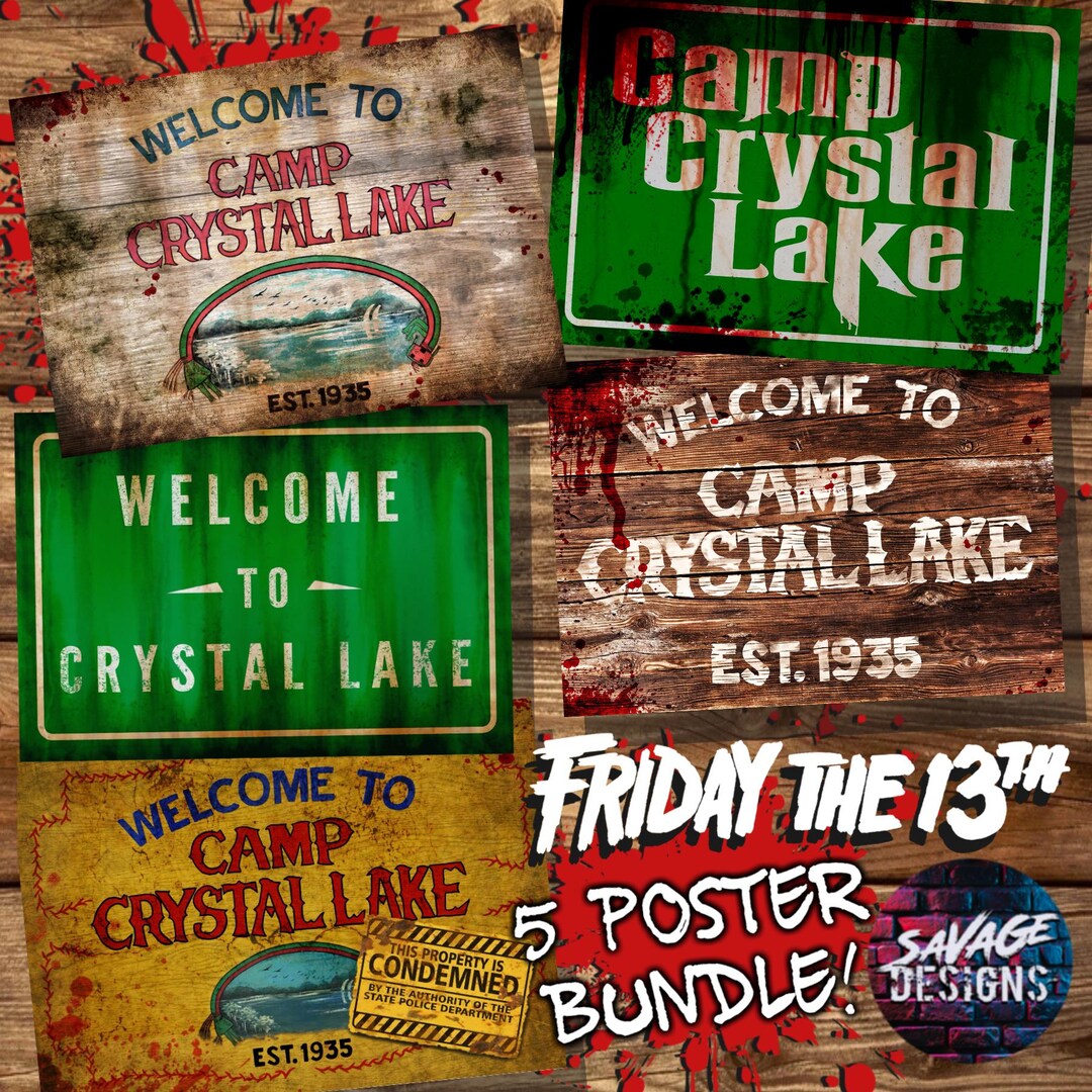 Friday the 13th - 5 Poster Bundle - Camp Crystal Lake Signs. INSTANT ...